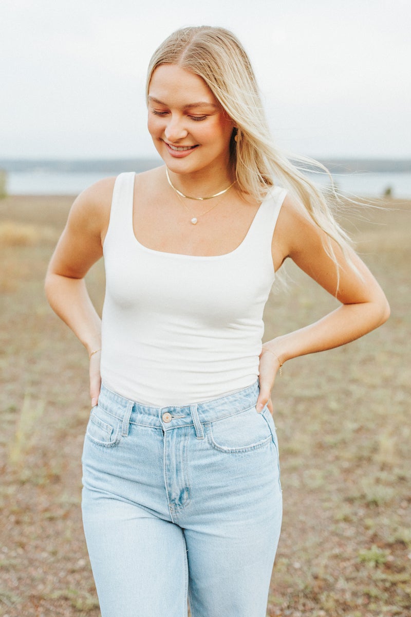 Our Everyday Fitted Scoop Tank in Ivory | Grace + Gather