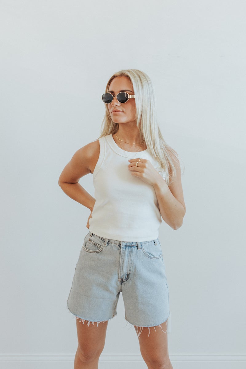 Rhea Cropped Tank in White | Grace + Gather